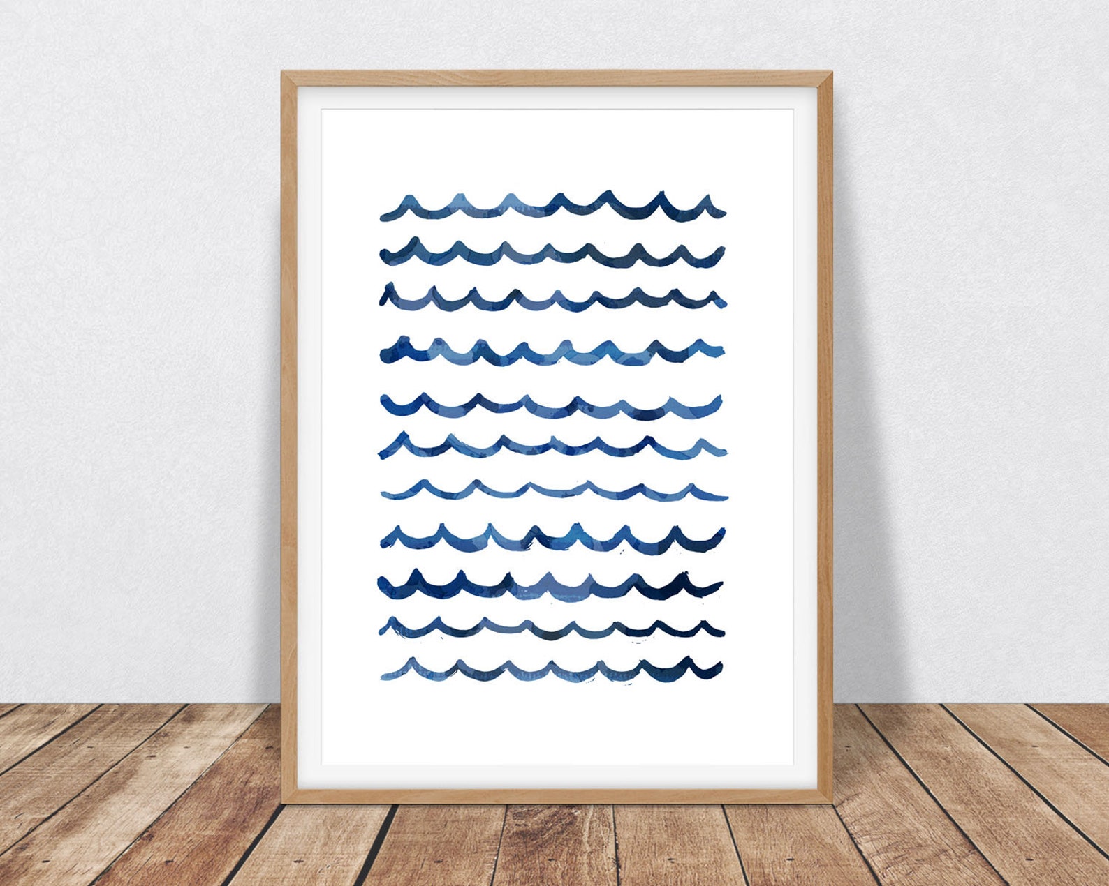 Navy Blue Watercolour Waves Printable Wall Art, Coastal Wall Art, Navy ...