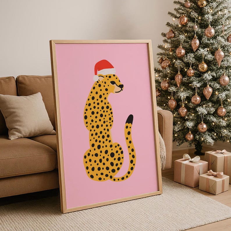 Pink Christmas Wall Art Set of 12 Prints, Modern Holiday Gallery Wall ...