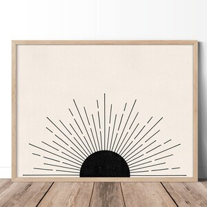 Boho Sunburst Printable Wall Art, Abstract Sun Mid Century Modern Art ...
