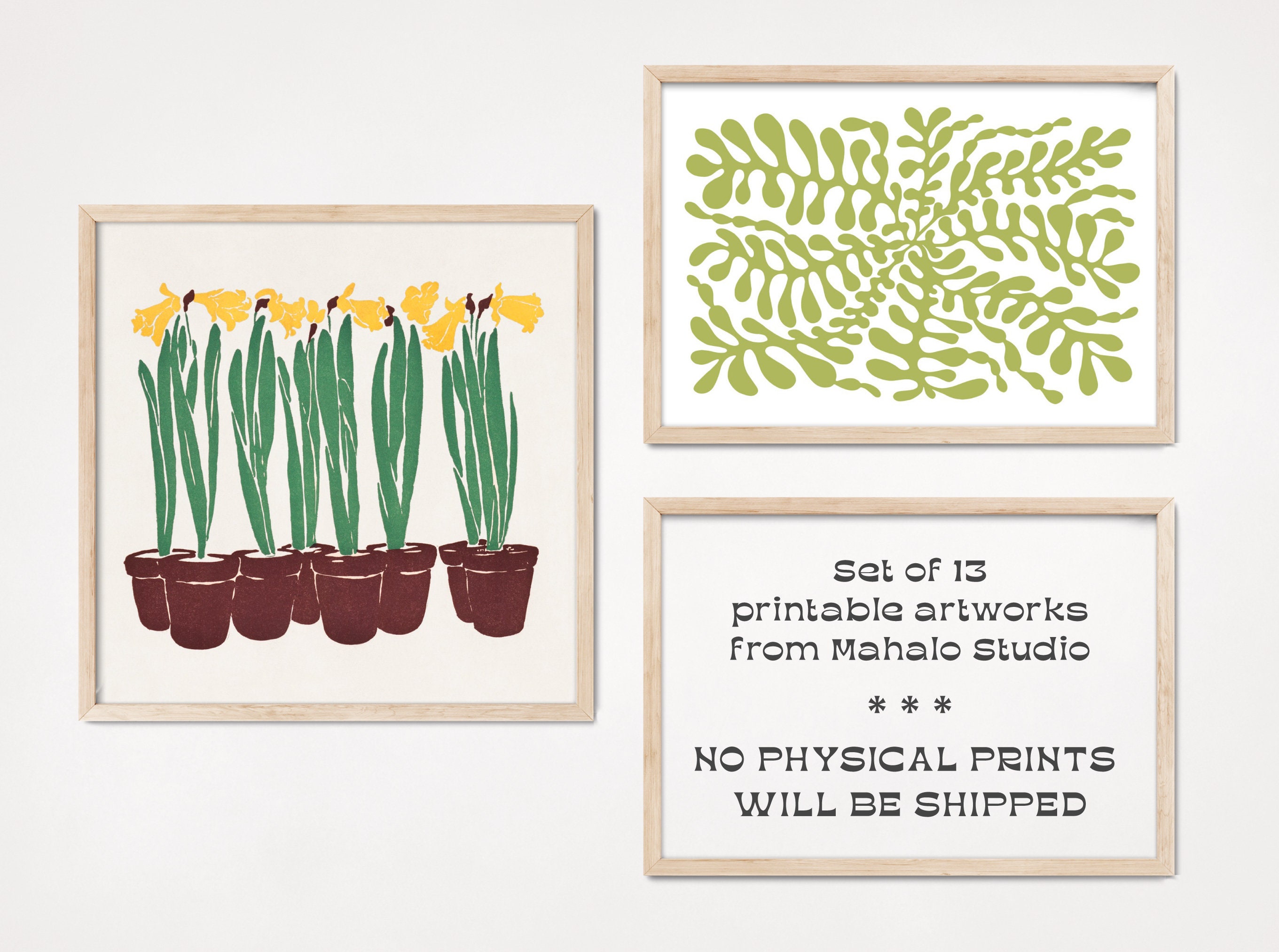 Flower Art Printable Gallery Wall Set Eclectic Yellow and - Etsy