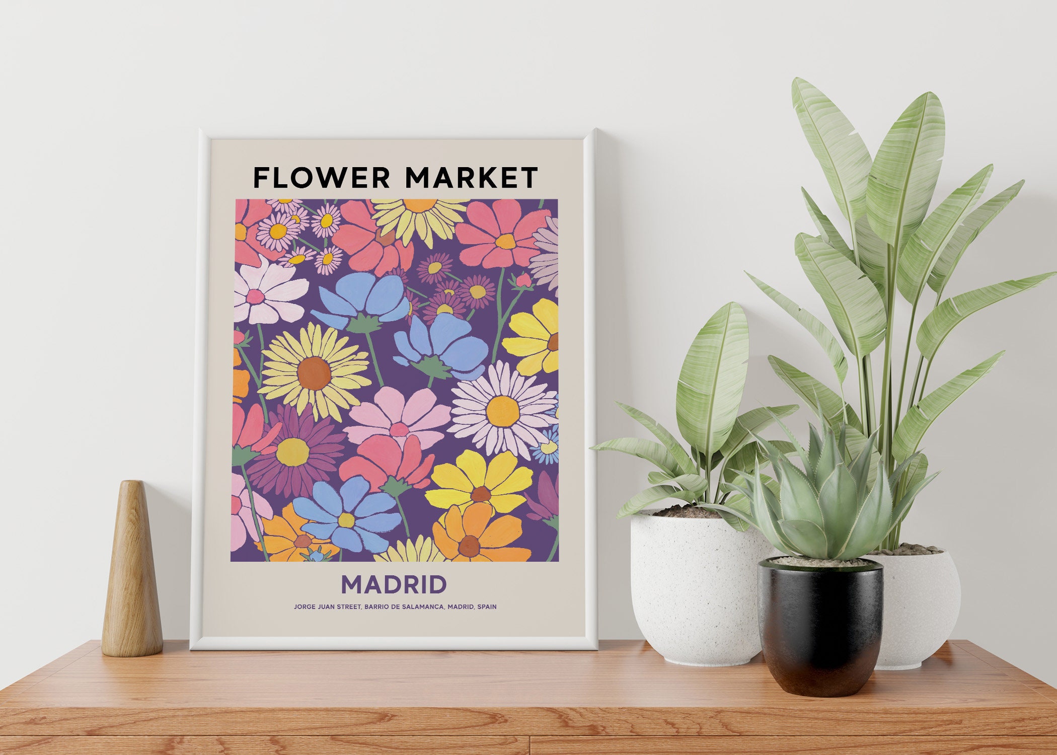 Madrid Flower Market Print, Vintage Flower Market Madrid Poster, Daisy ...