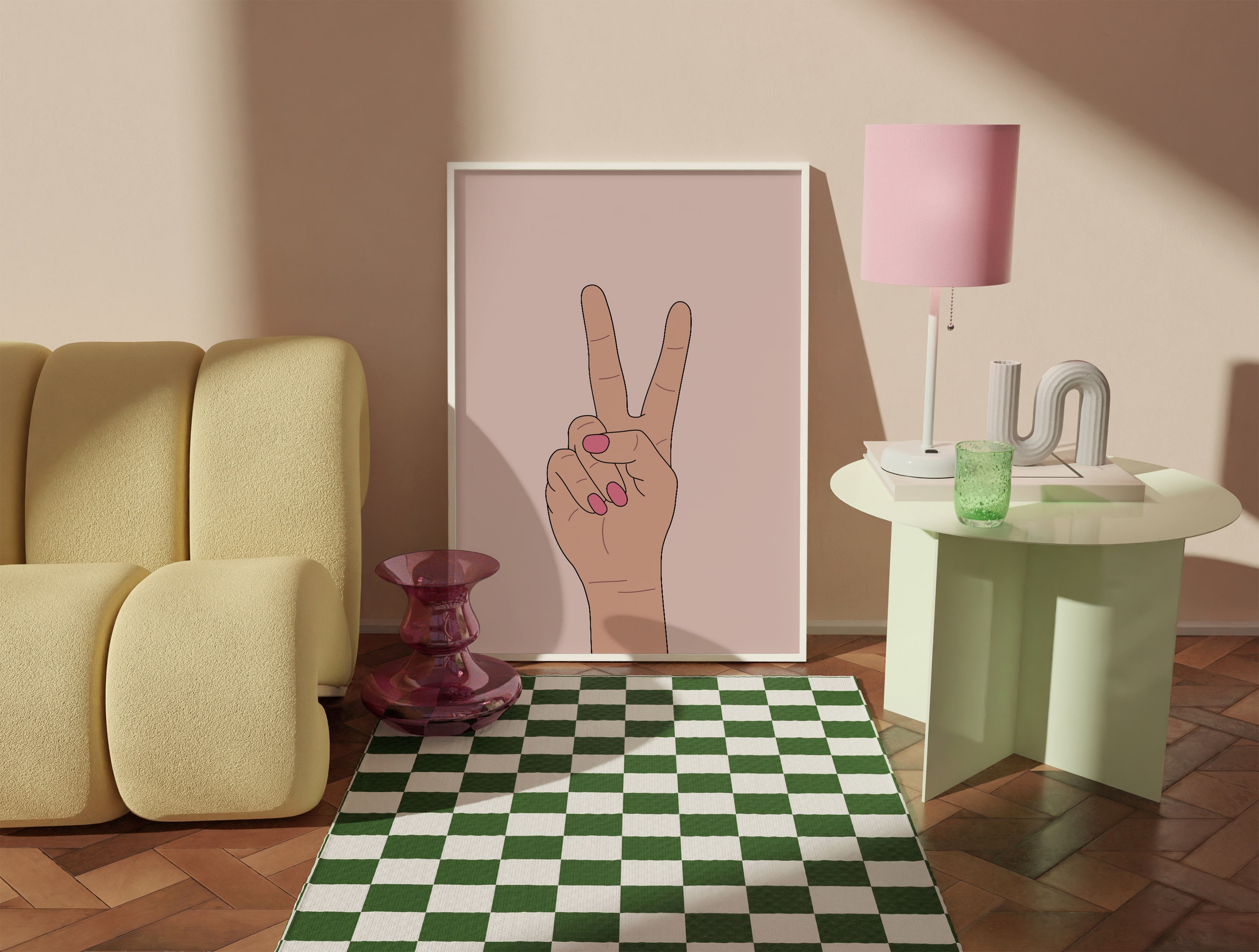 Peace Sign Printable Wall Art, Pink Preppy Room Decor, Cute Peace ...