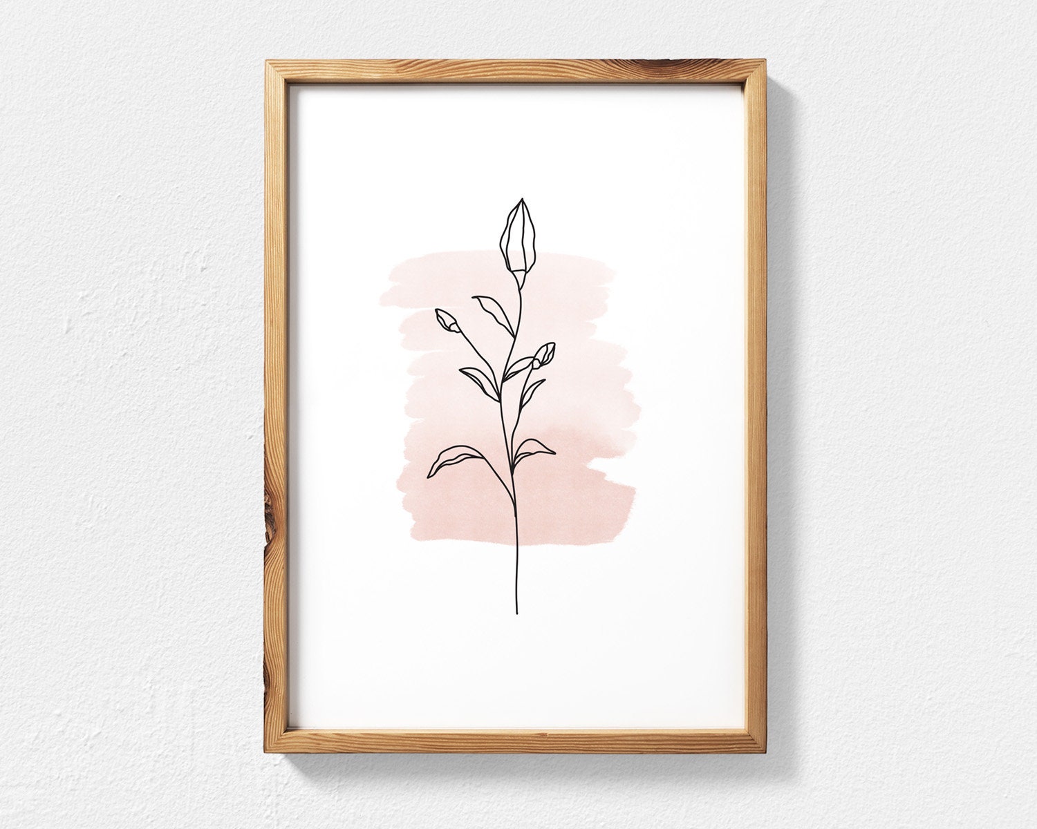 3 Piece Flower Line Drawing Triptych Featuring Pastel Pink | Etsy