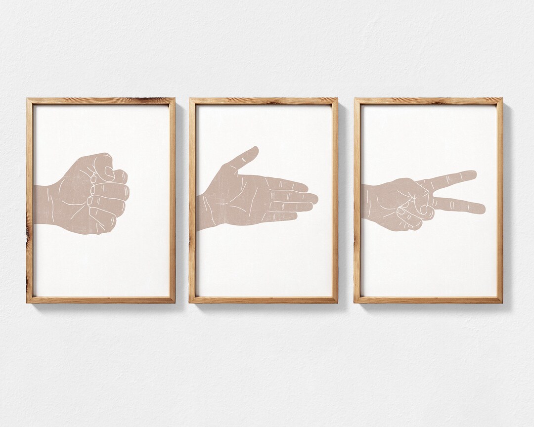 Rock Paper Scissors Set of 3 Printable Wall Art, Paper Scissors Rock ...