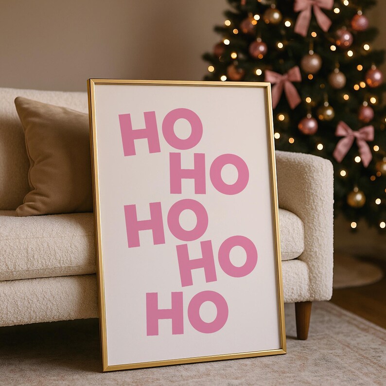 Pink Christmas Wall Art Set of 12 Prints, Modern Holiday Gallery Wall ...