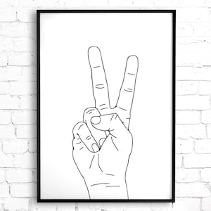 Peace Sign Printable Wall Art, Peace Fingers Hand Gesture Print, Peace ...