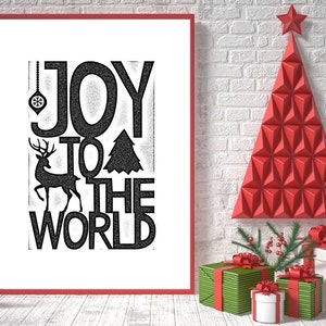 Joy to the World Christmas Printable Wall Art, Linocut Print Vintage ...