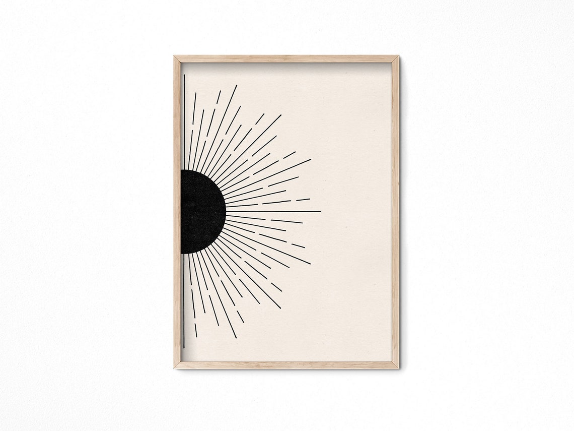Boho Sunburst Printable Wall Art, Abstract Sun Mid Century Modern Art ...