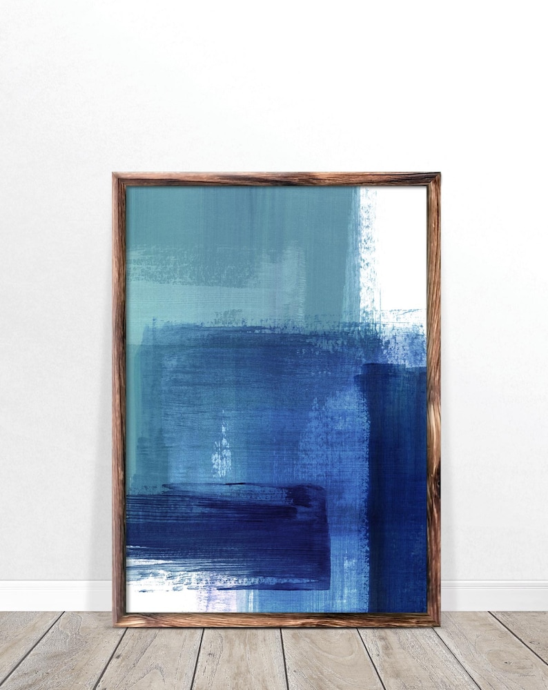 Abstract Painting Featuring Teal and Navy Blue Brush Strokes - Etsy