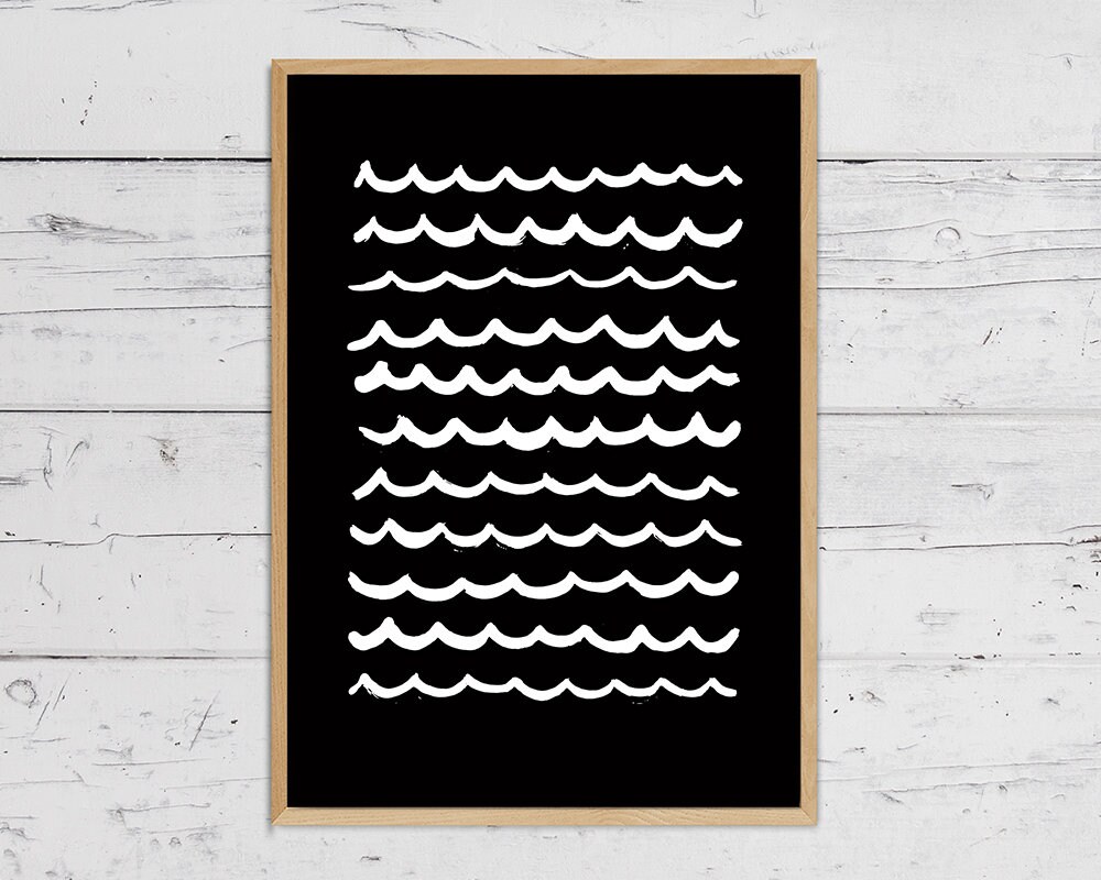 Black and white wave wall art set of 2 printable wall art | Etsy