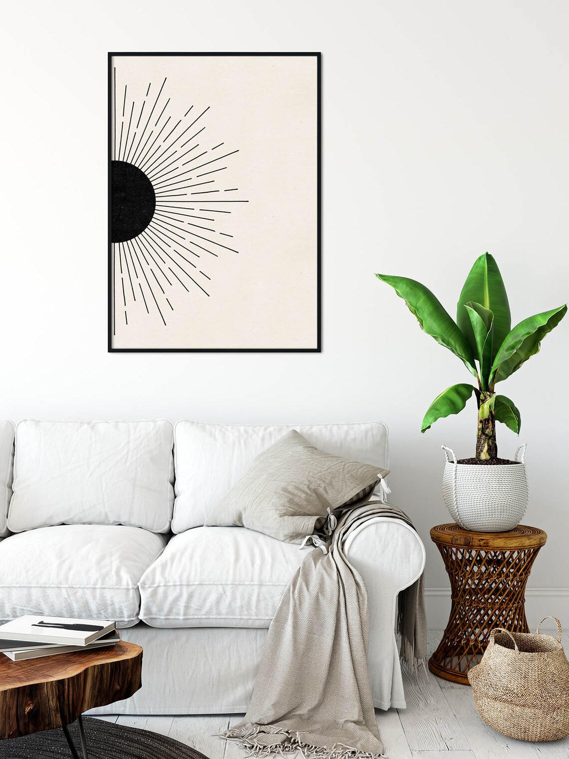 Boho Sunburst Printable Wall Art, Abstract Sun Mid Century Modern Art ...