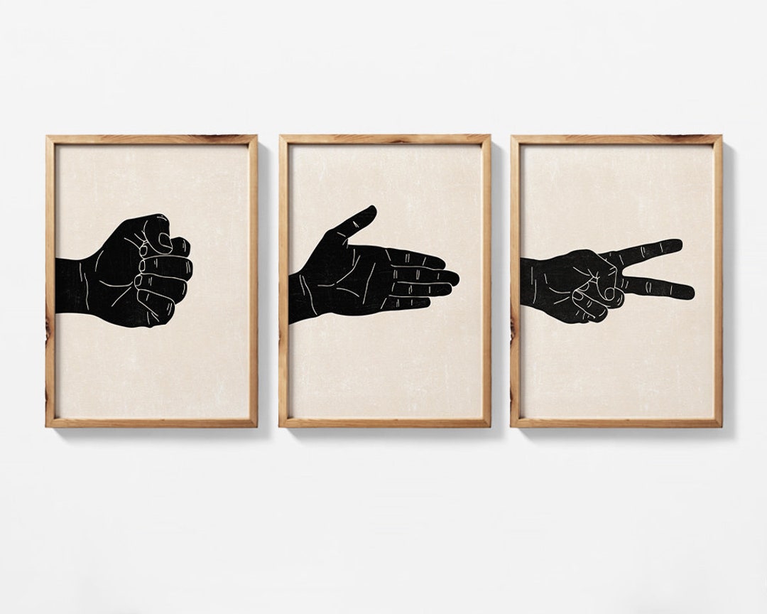 Rock Paper Scissors Set of 3 Printable Wall Art, Paper Scissors Rock ...