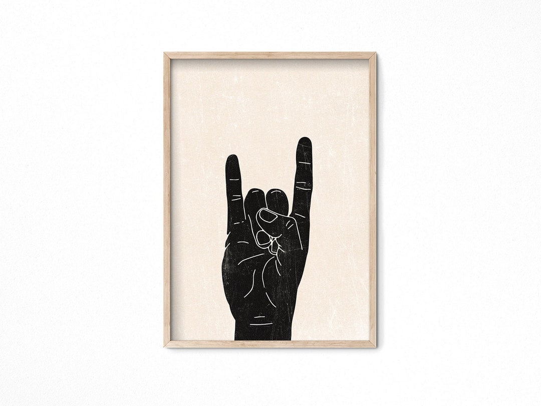 Rock on Hand Gesture Printable Wall Art, Devil Horns Hand Sign Vintage ...