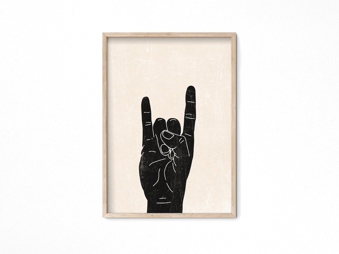 Rock on Hand Gesture Printable Wall Art Devil Horns Hand Sign | Etsy
