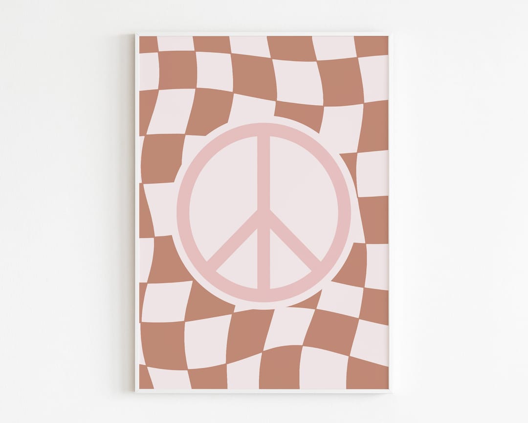 Checkered Peace Sign Printable Wall Art Eclectic Play Room Decor Pink ...
