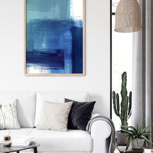 Abstract Painting Featuring Teal and Navy Blue Brush Strokes, Printable ...