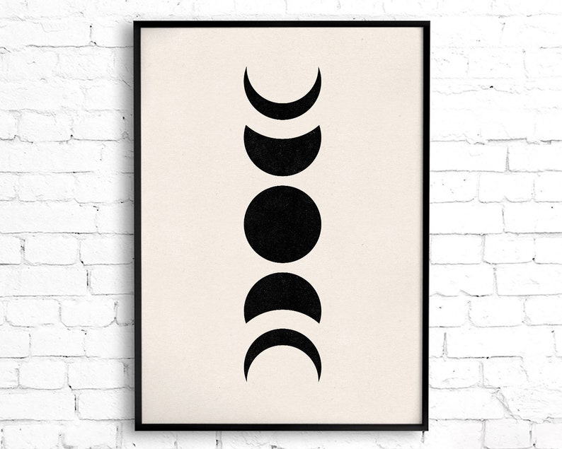 Boho Moon Phases Printable Wall Art Mid Century Modern Moon | Etsy