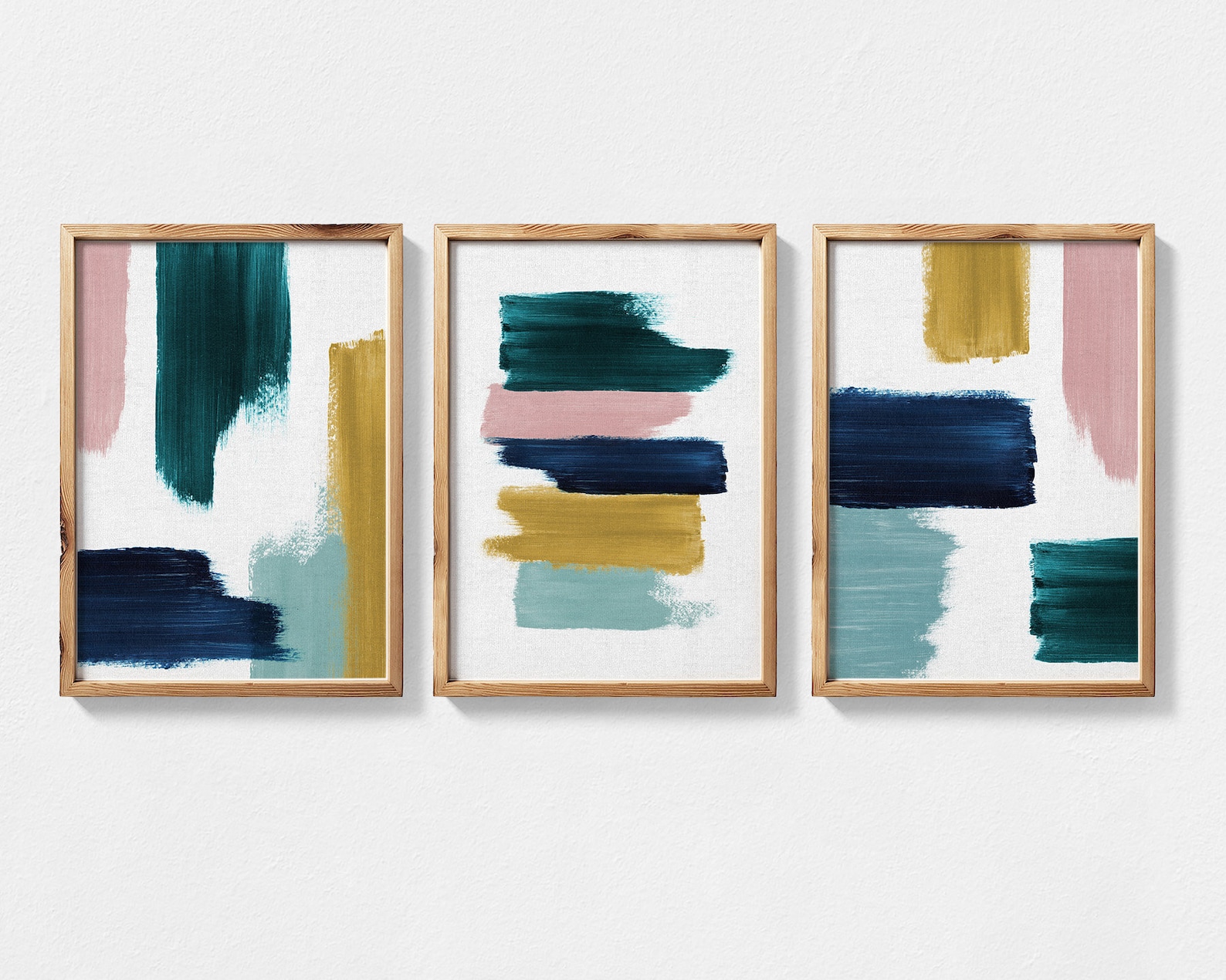 Printable Abstract Wall Art Set of 3 in Teal Mustard Navy - Etsy