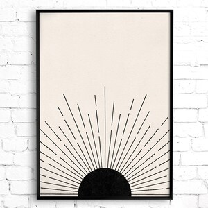 Boho Sunburst Printable Wall Art, Abstract Sun Mid Century Modern Art ...