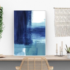 Abstract Painting Featuring Teal and Navy Blue Brush Strokes, Printable ...