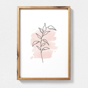 3 Piece Flower Line Drawing Triptych Featuring Pastel Pink Watercolor ...