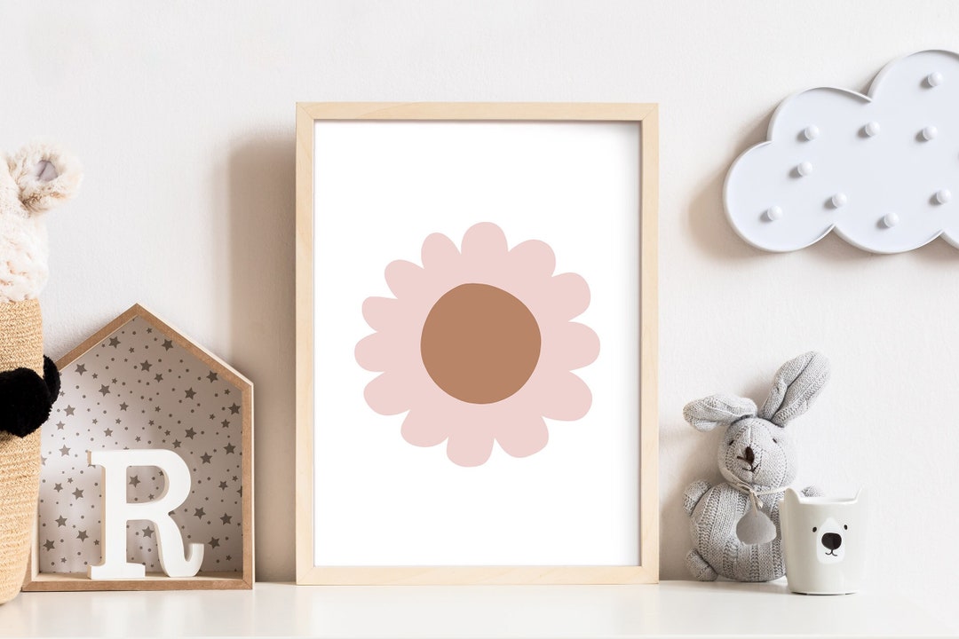 Cute Flower Wall Art Printable Tan and Pink Nursery Decor Ideas for ...