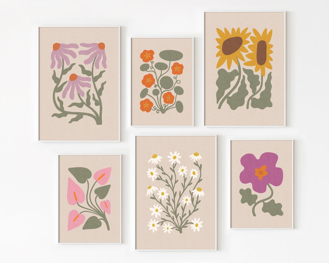 Floral Gallery Wall Set of 6 Prints Sunflower Prints Daisy Wall Art ...
