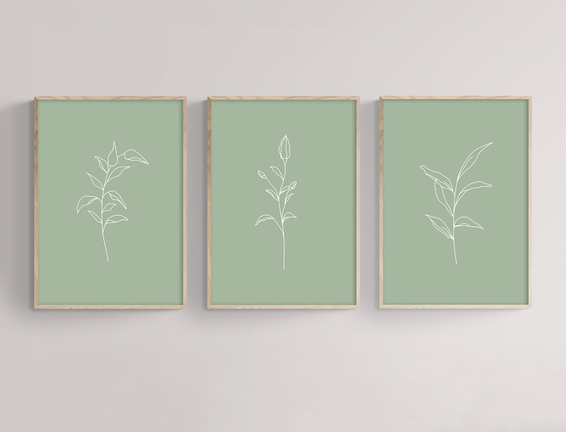 Set of 3 Printable Wall Art, Sage Green Wall Art Featuring Botanical ...