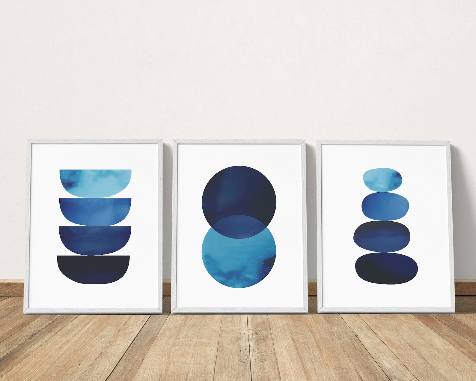 Abstract Art Geometric Art Set of 3 Blue Ombre Coastal Wall - Etsy ...