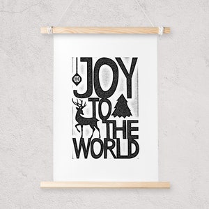 Joy to the World Christmas Printable Wall Art, Linocut Print Vintage ...