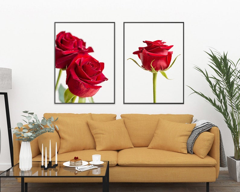 Red Rose Wall Art Printable Set of 2 Photographs, 2 Piece Wall Art ...