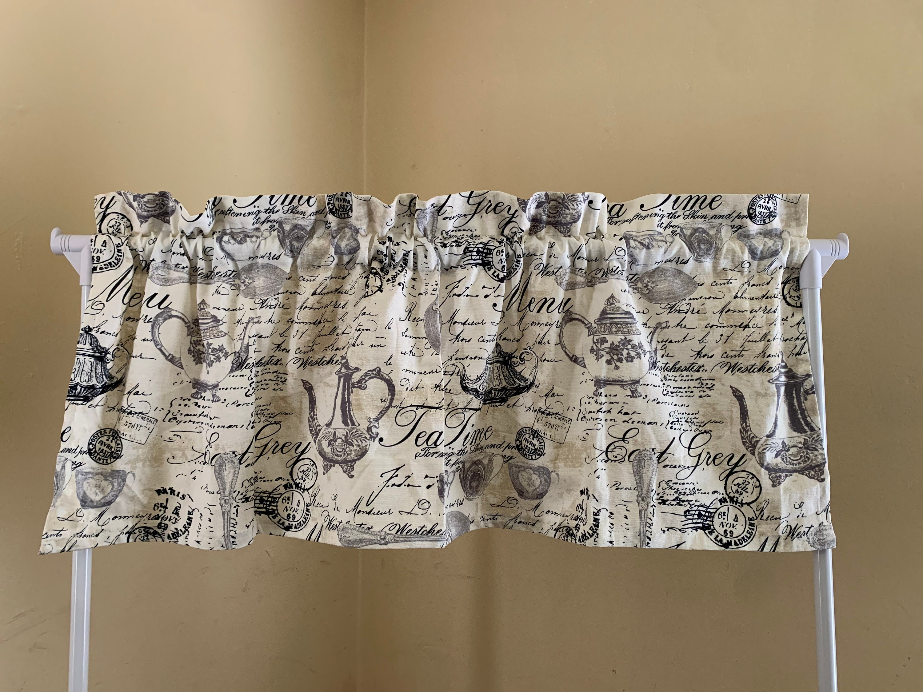 Tea Time Paris Coffee Pot Kitchen Valances Window Topper Window Decor ...