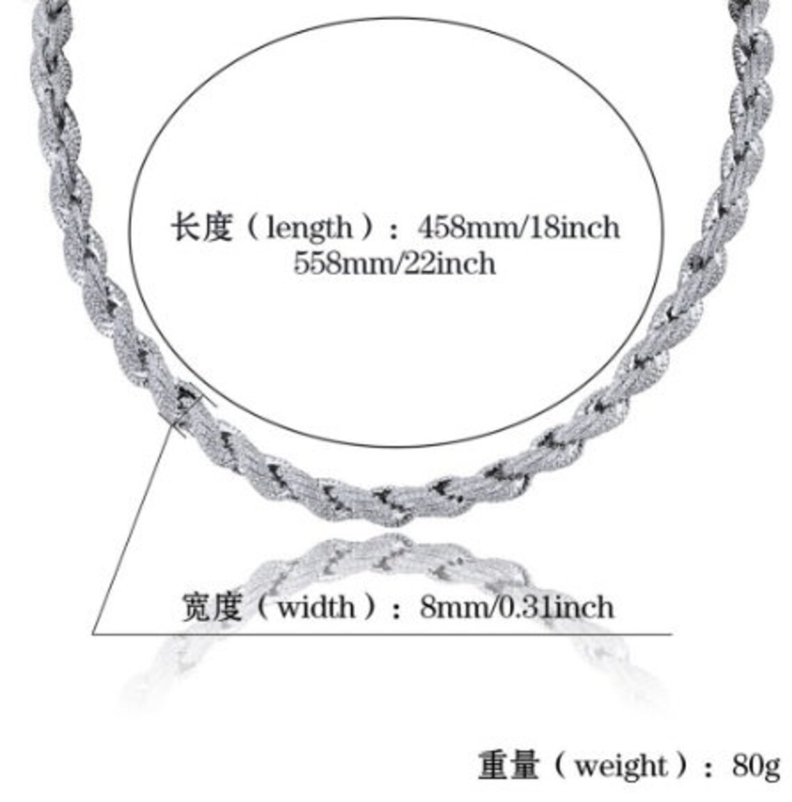 8mm Rope Chain Gold / Silver Plated Hip Hop Necklace With AAA | Etsy