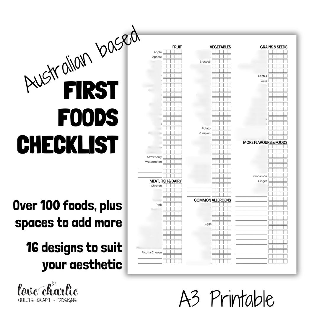 Baby's First Foods Checklist Tracker | Australian Based BLW Led Weaning ...