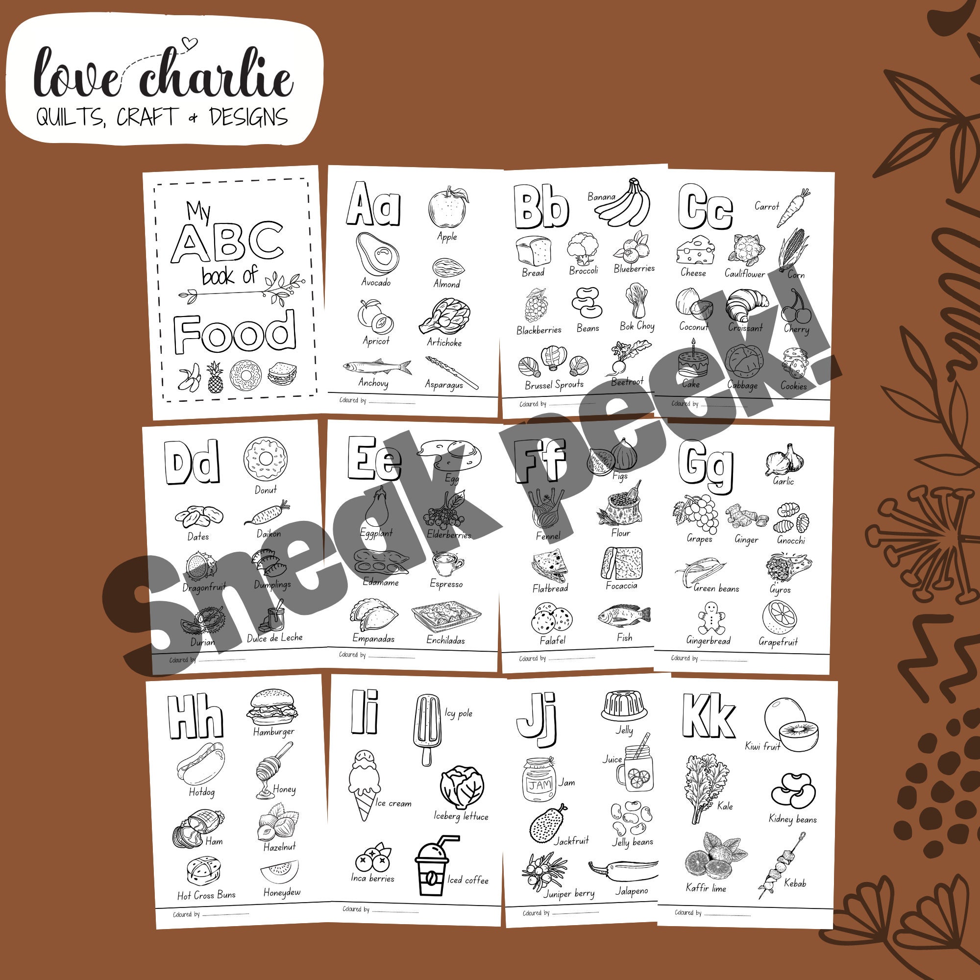 ABC of Food Colouring in - 26 A4 Pages - Baby Showers, Kids, Preschool ...