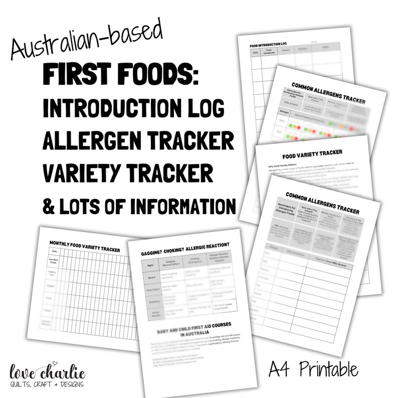 First Foods Tracker Introduction Log Baby Allergen Checklist Variety ...