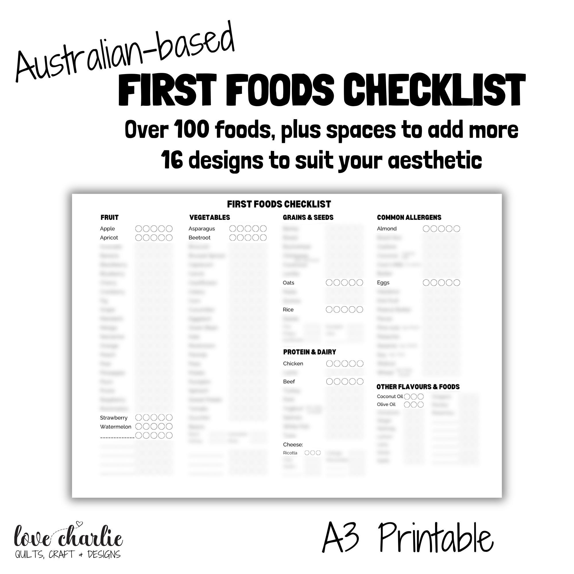 Baby's First Foods Checklist Tracker | Australian Based BLW Led Weaning ...
