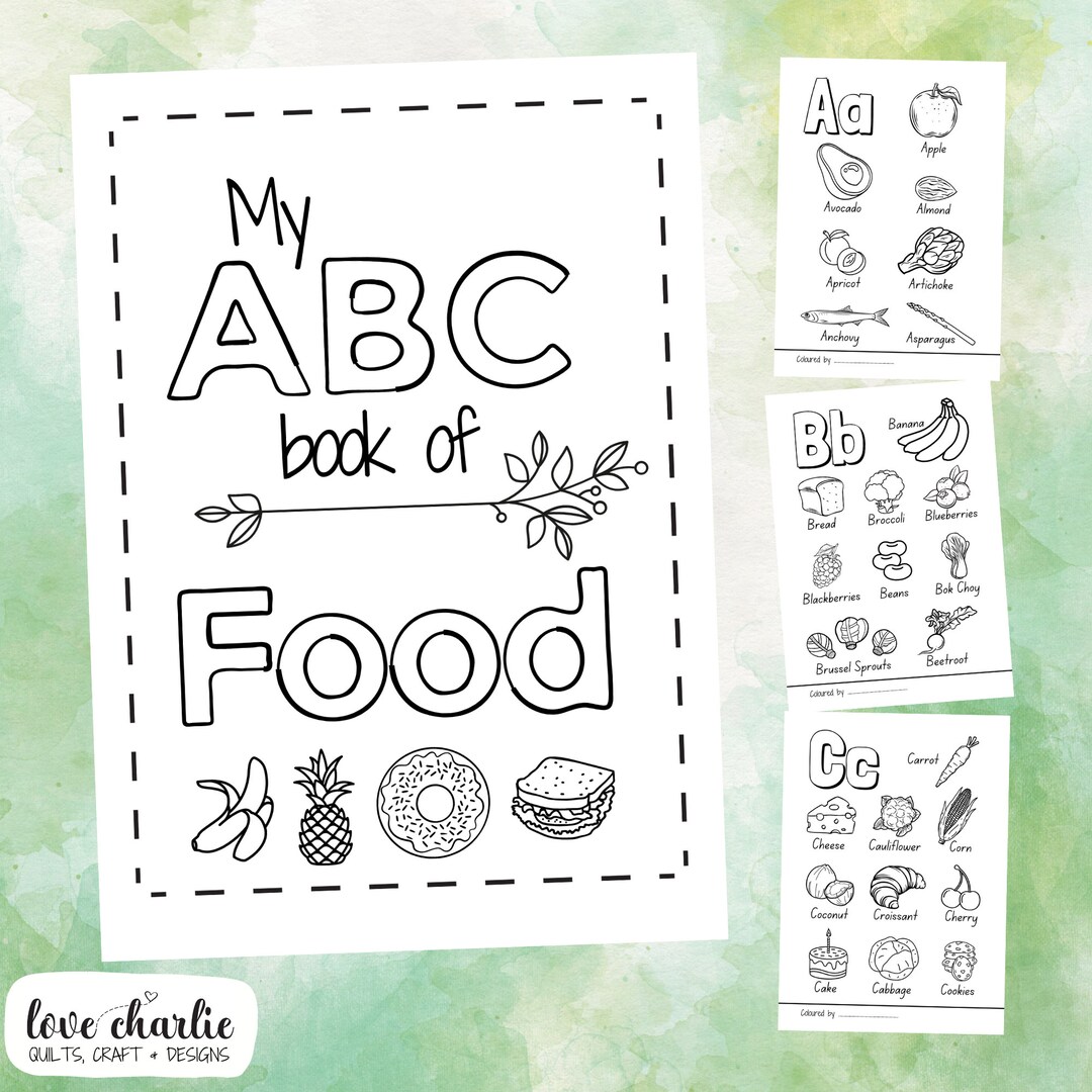 ABC of Food Colouring in 26 A4 Pages Baby Showers, Kids, Preschool ...