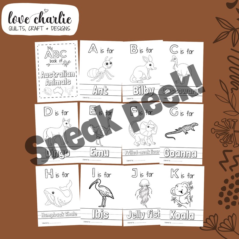 Australian Animals ABC Colouring in A4 Pages - Baby Showers, Kids ...