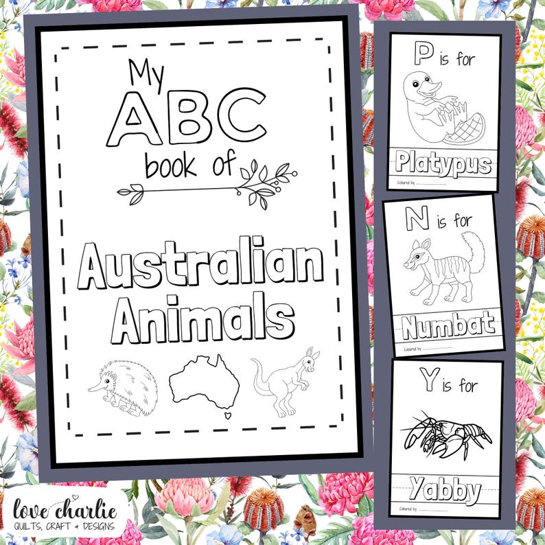 Australian Animals ABC Colouring in A4 Pages - Baby Showers, Kids ...