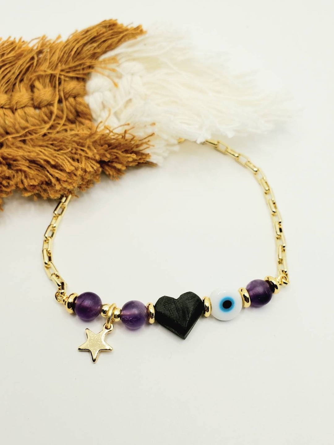 Genuine Azabache Bracelet Jet Stone Heart Jewelry Evil Eye - Etsy
