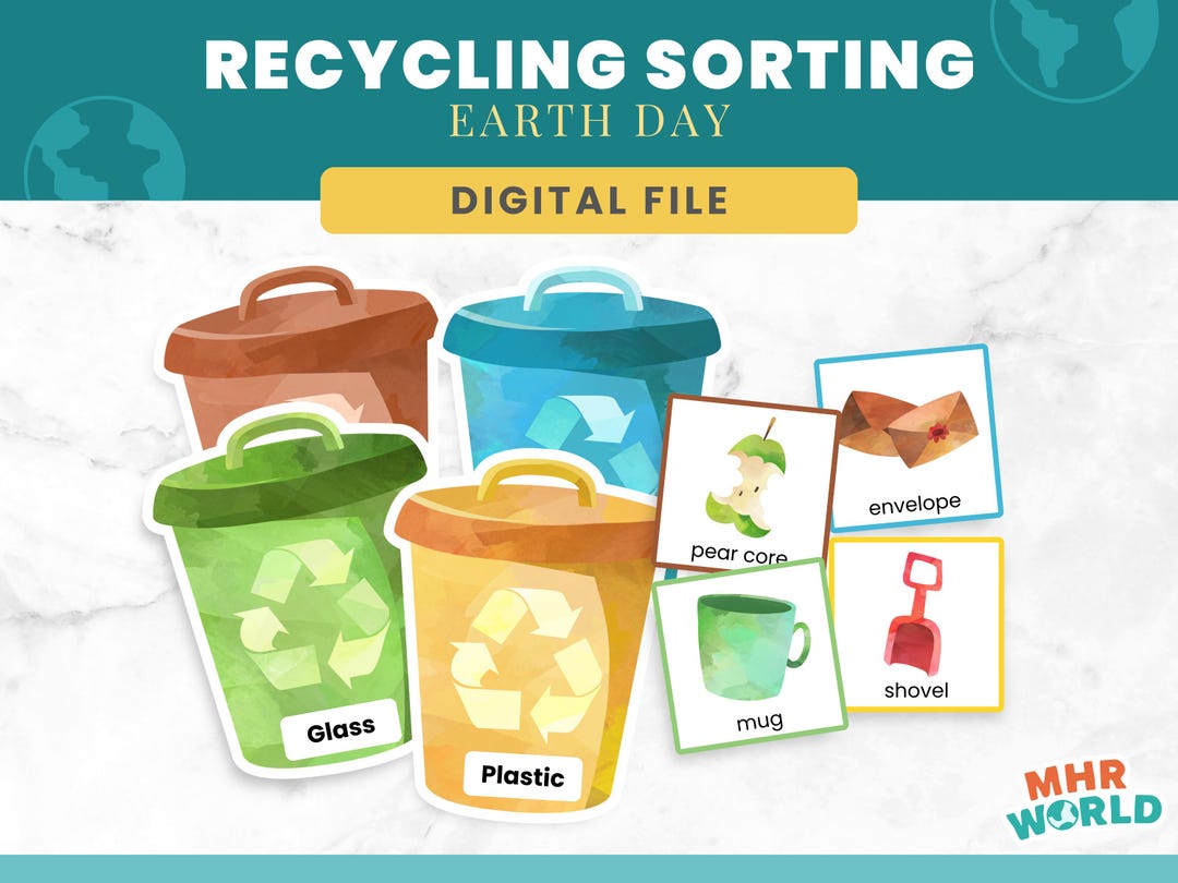 Recycling Sorting Activity Earth Day, Preschool Kindergarten Counting ...