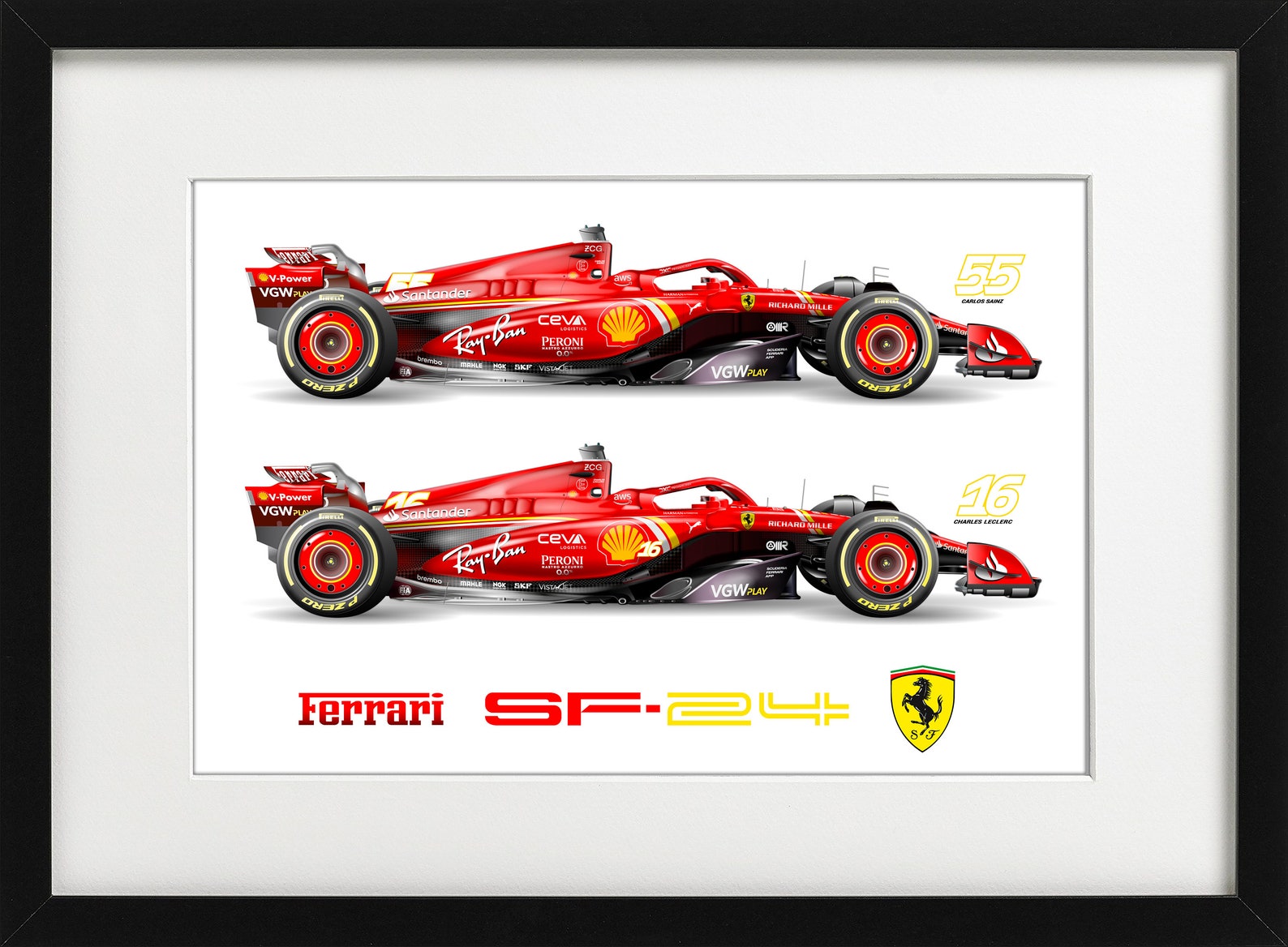 Ferrari SF 24 Formula 1 Number 16 Charles Leclerc and Number 55 Carlos ...