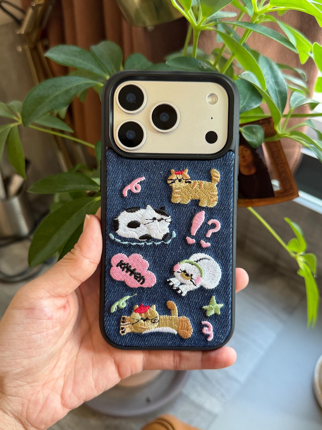 Denim Embroidered Cat iPhone Case 3D Embroidered Kitty Design for Pet ...
