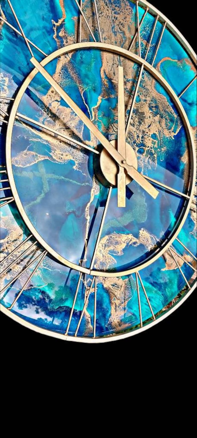 High Gloss Resin Clock With Wrought Iron Roman Numeral Face Aqua ...