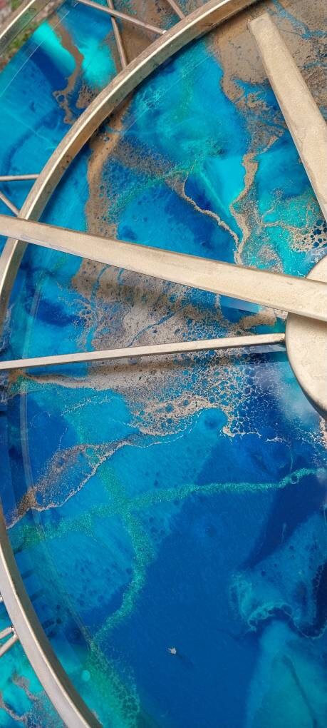 High Gloss Resin Clock With Wrought Iron Roman Numeral Face Aqua ...