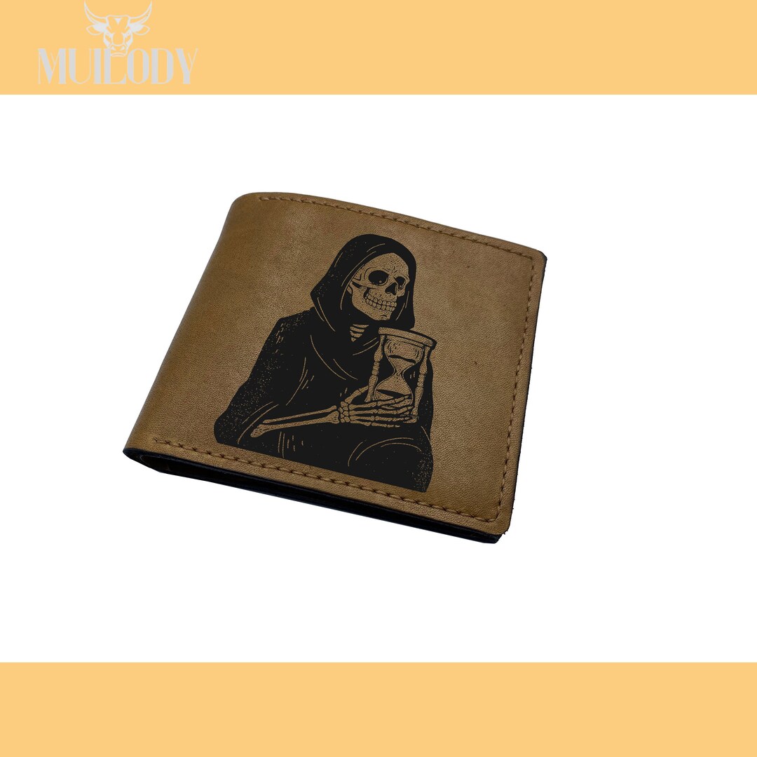 Death Art Drawing Wallet, Genuine Leather Wallet, Custom Engraved ...
