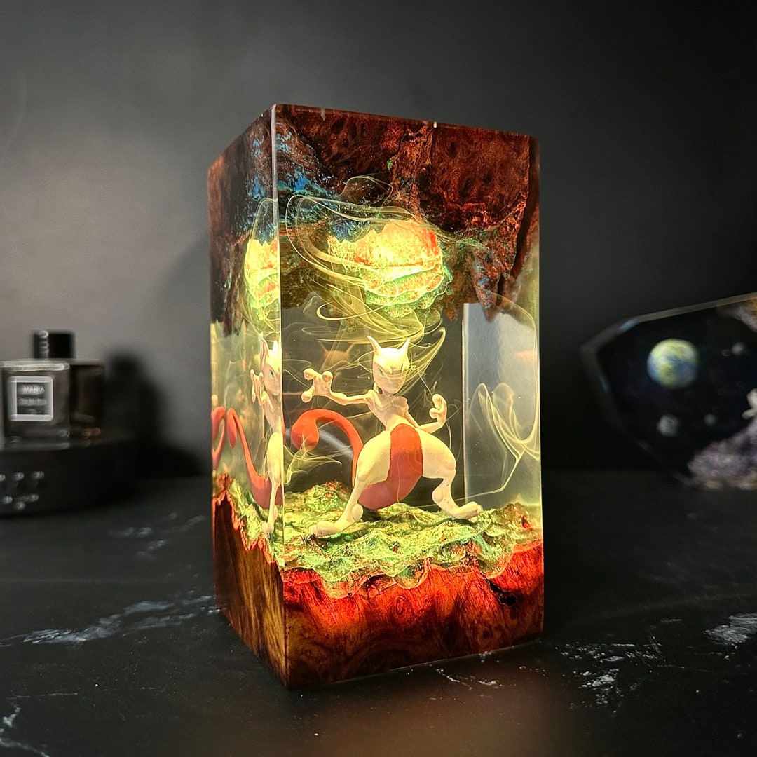 MEWTWO Pokemon Wood Lamp, Custom Pokemon Resin Lamp, Pokemon Terrarium ...