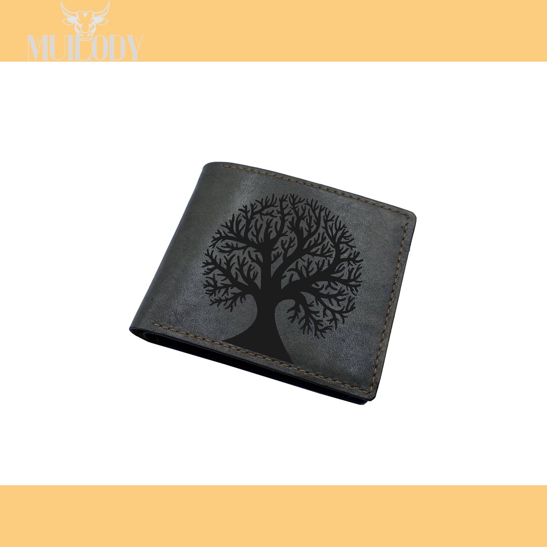 Personalized Tree Icon Men's Wallet, Tree Drawing Art Leather Gift ...