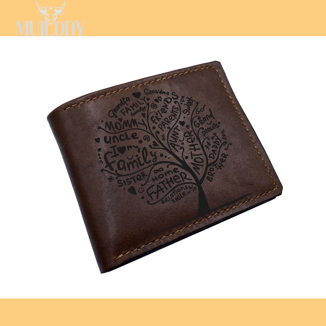Family Friends Tree Modern Art Leather Wallet, Custom Name Engrave ...